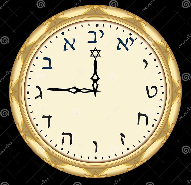Golden Hebrew Clock with Hebrew Characters on Clock Face. Stock Vector ...