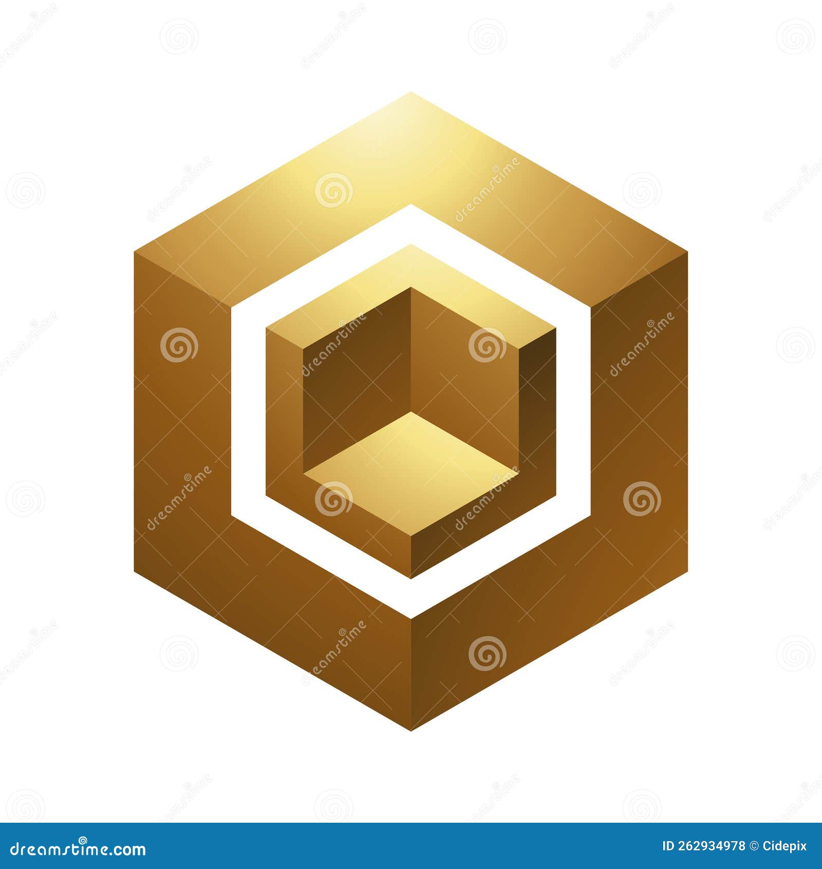 Golden Hexagonal Cube on White Background Stock Vector - Illustration ...