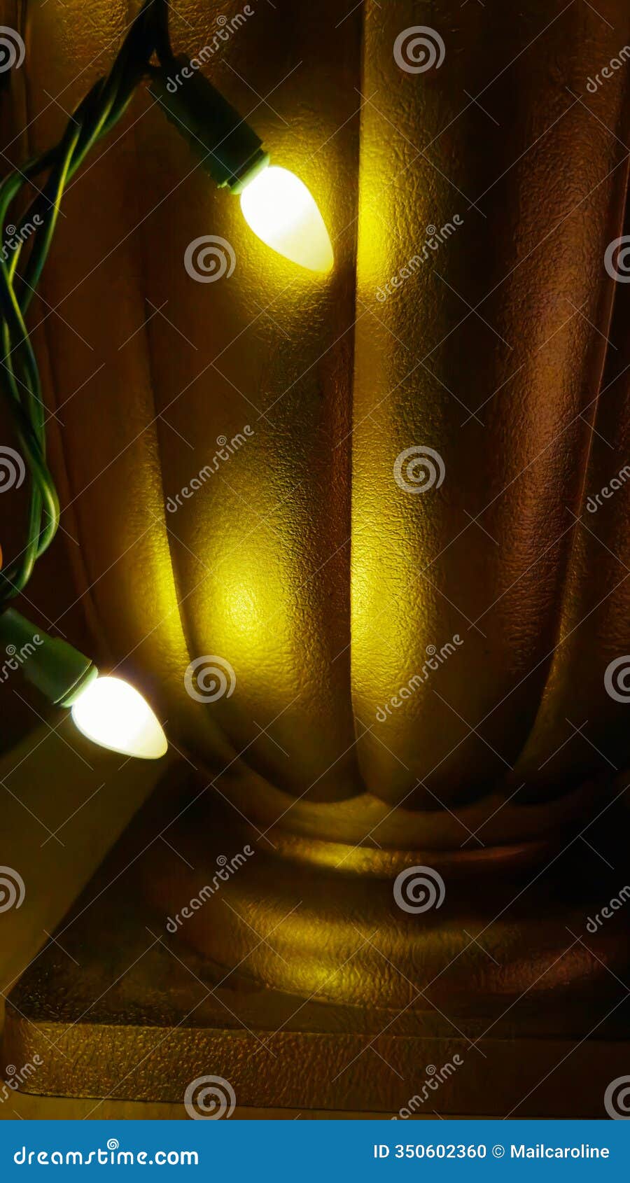 Golden Holiday String Lights Close Up with Gold Bokeh Reflection ...