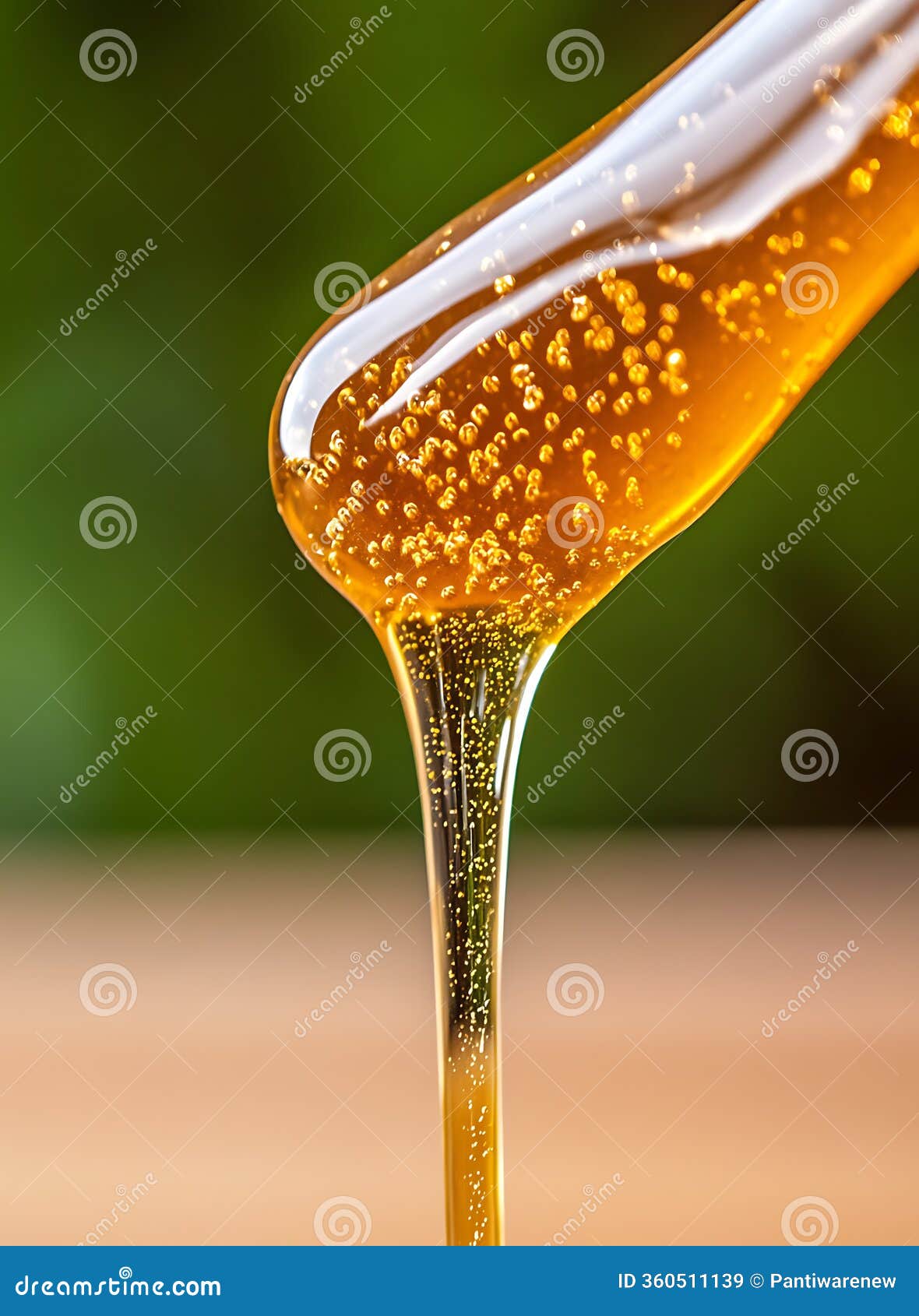 Golden Honey Dripping from Dipper on Wooden Surface Stock Illustration ...