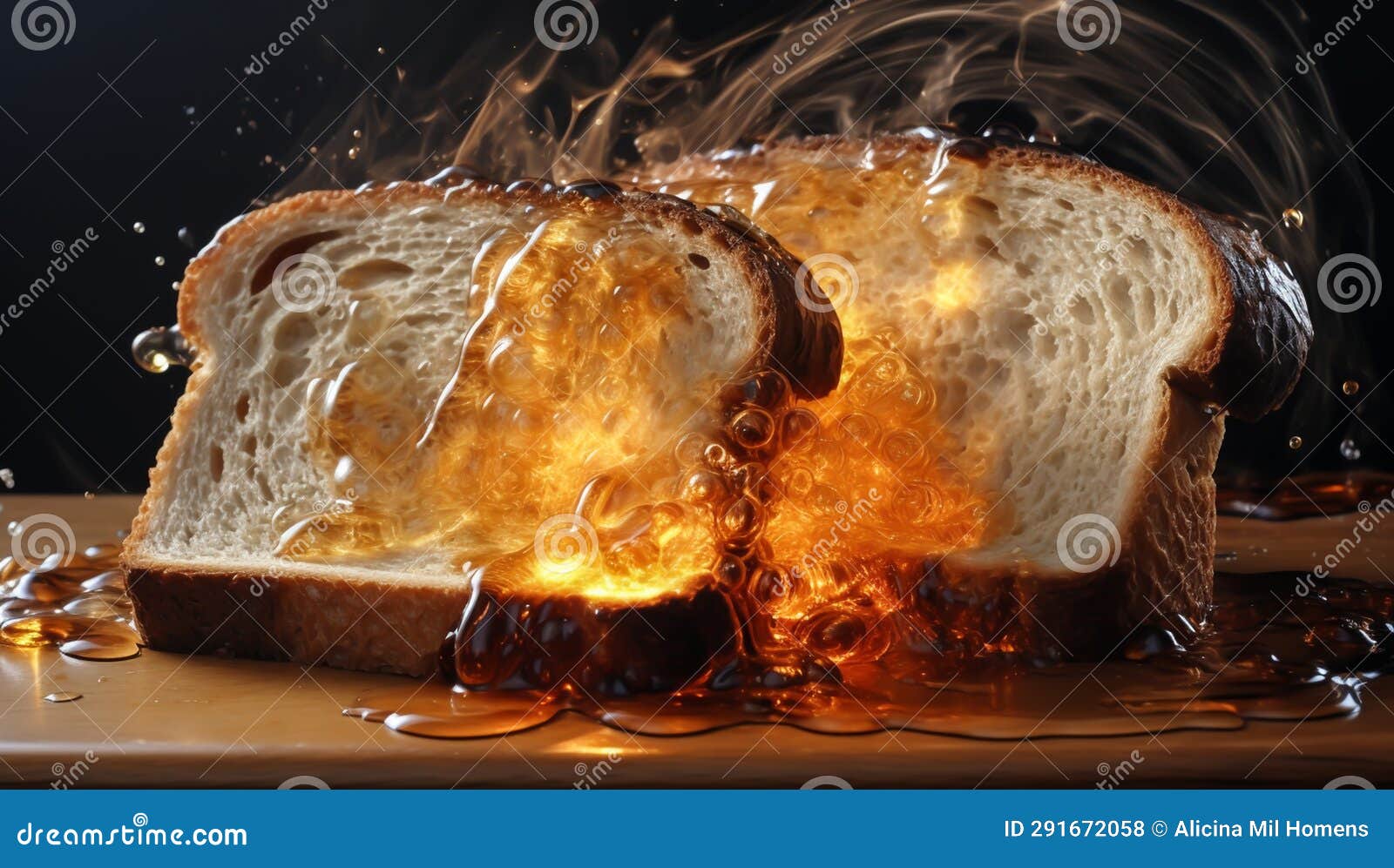 Golden Honey Dripping Onto a Slice of Bread. AI Generated Stock ...