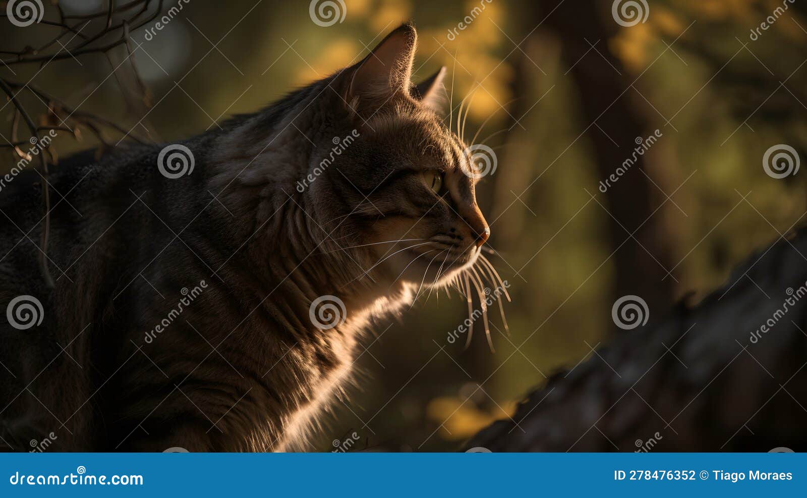 Golden Hour Enchantment: a Captivating Cat in Focus Stock Illustration ...