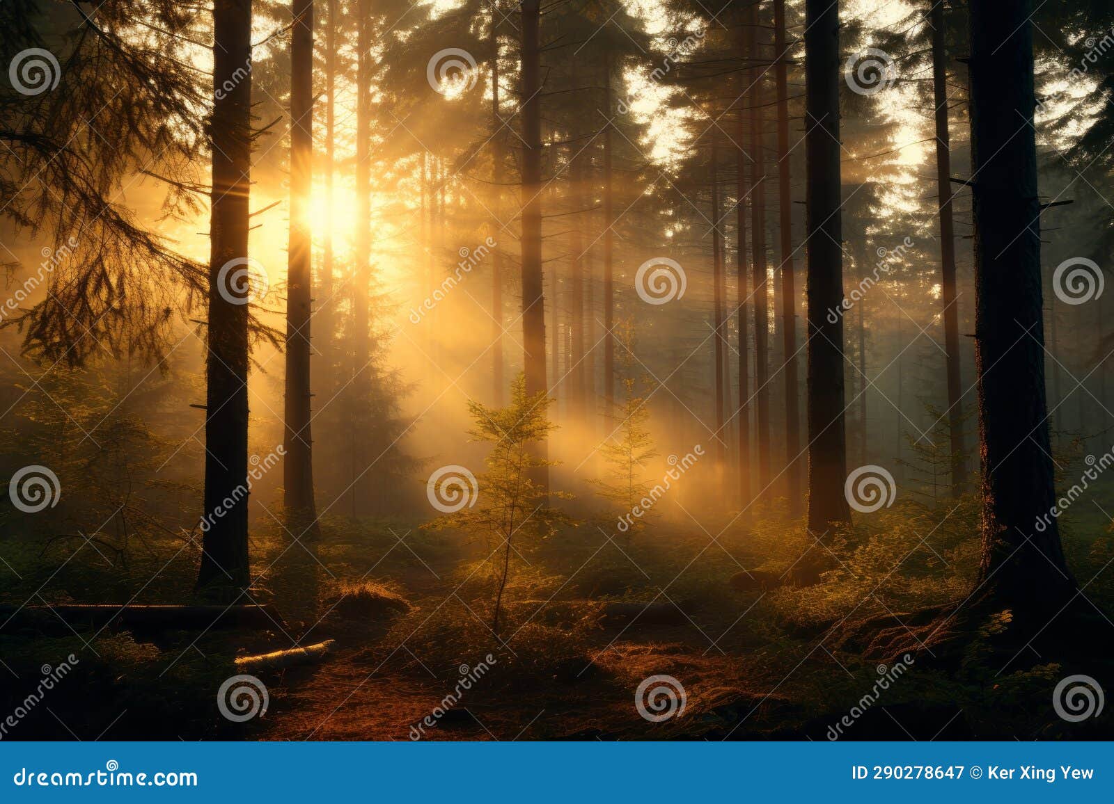 Golden Hour Magic in Forest Stock Illustration - Illustration of dawn ...