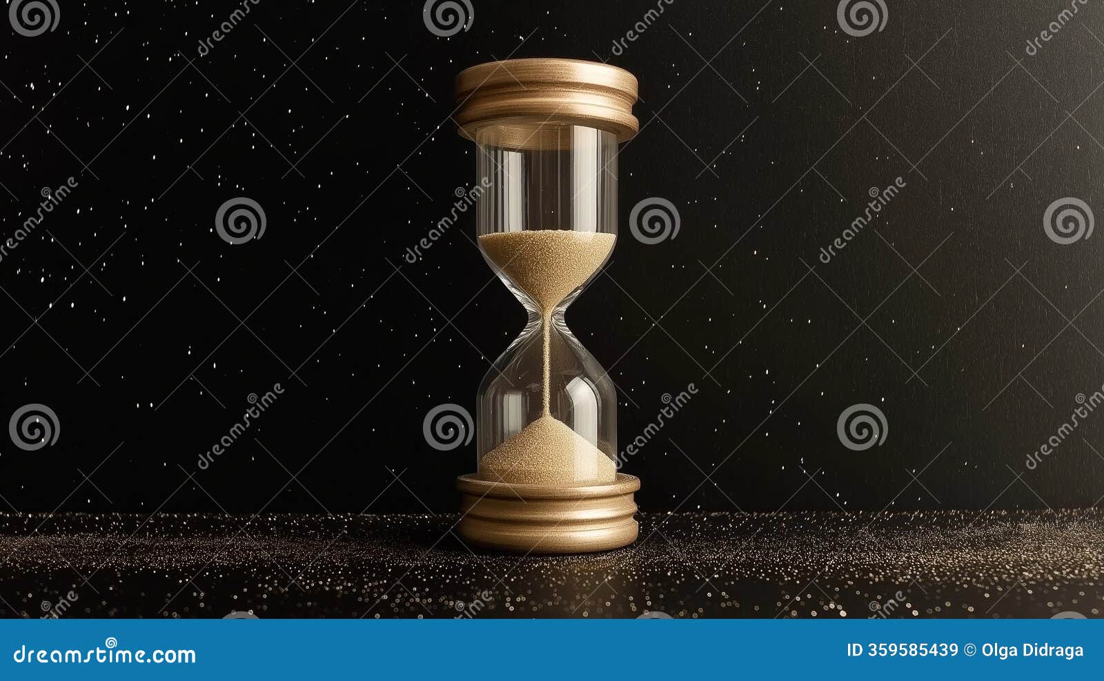 Golden Hourglass with Falling Sand on Starry Background Stock Image ...
