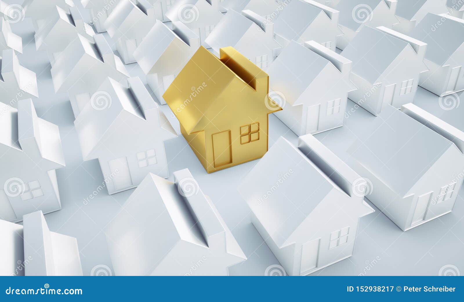 Golden House between White Houses Stock Illustration - Illustration of ...