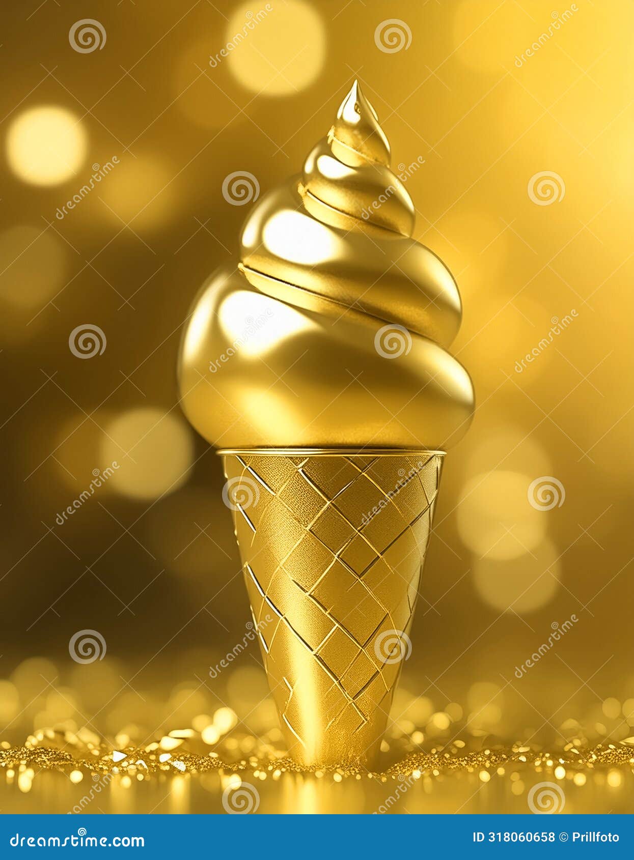 Golden ice-cream cone stock illustration. Illustration of icecream ...