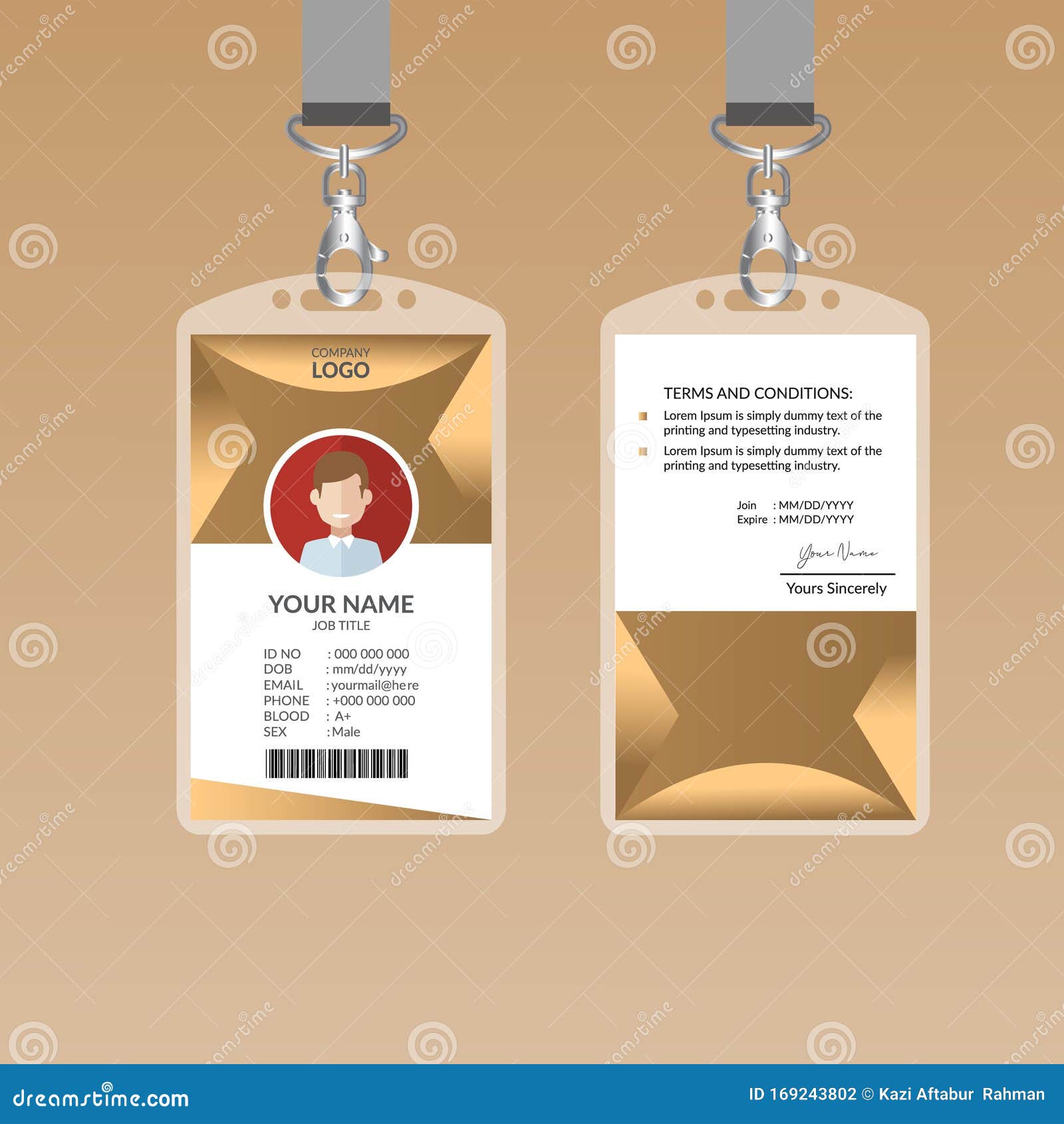 Golden ID Card Template Design Stock Vector - Illustration of nice ...