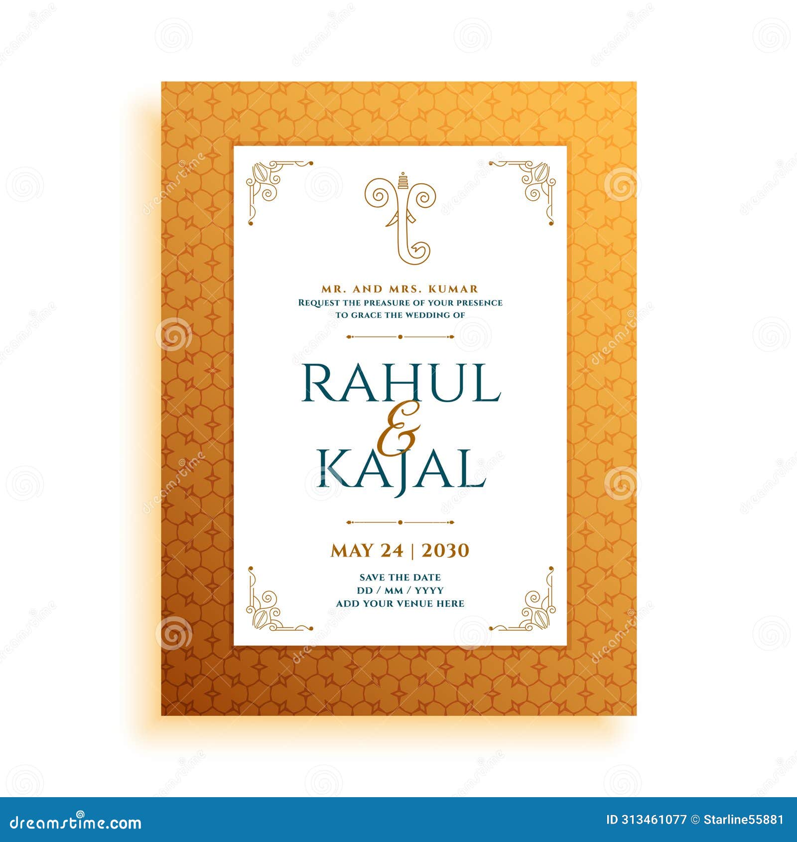 Golden Indian Wedding Shaadi Invitation Card Design Template Stock ...