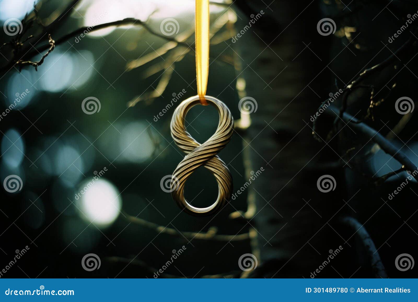A Golden Infinity Symbol Hanging from a Tree Stock Illustration ...