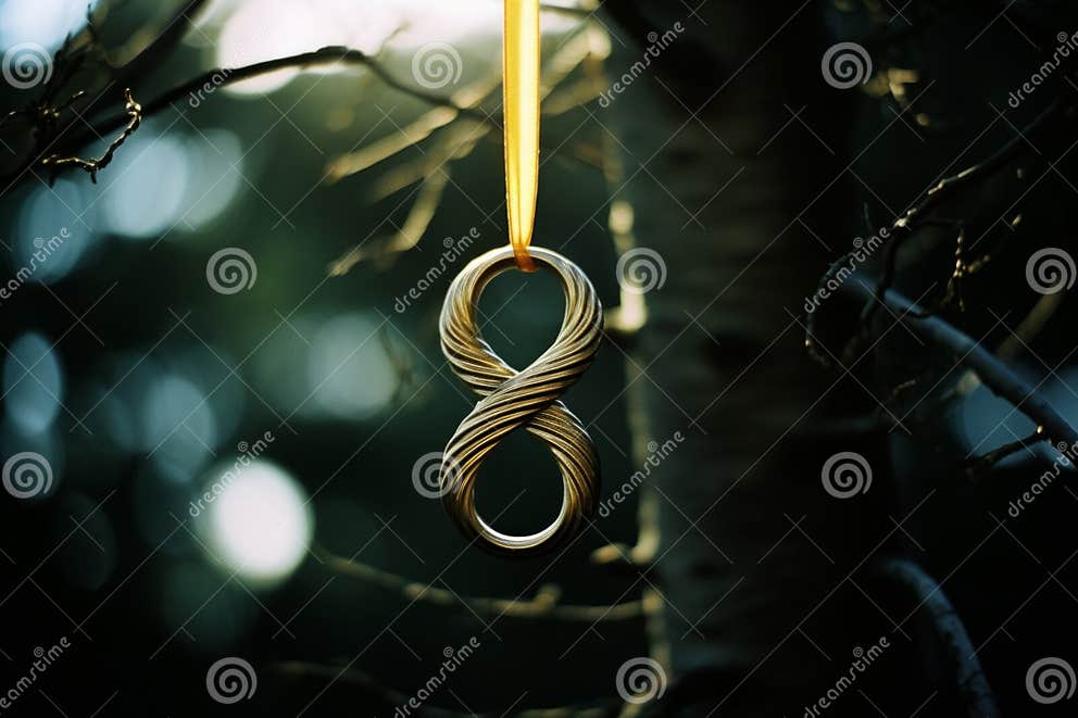 A Golden Infinity Symbol Hanging from a Tree Stock Illustration ...