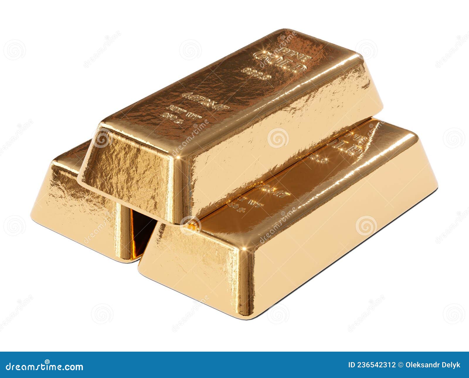 Golden Ingots Isolated on White Background 3D Stock Illustration ...