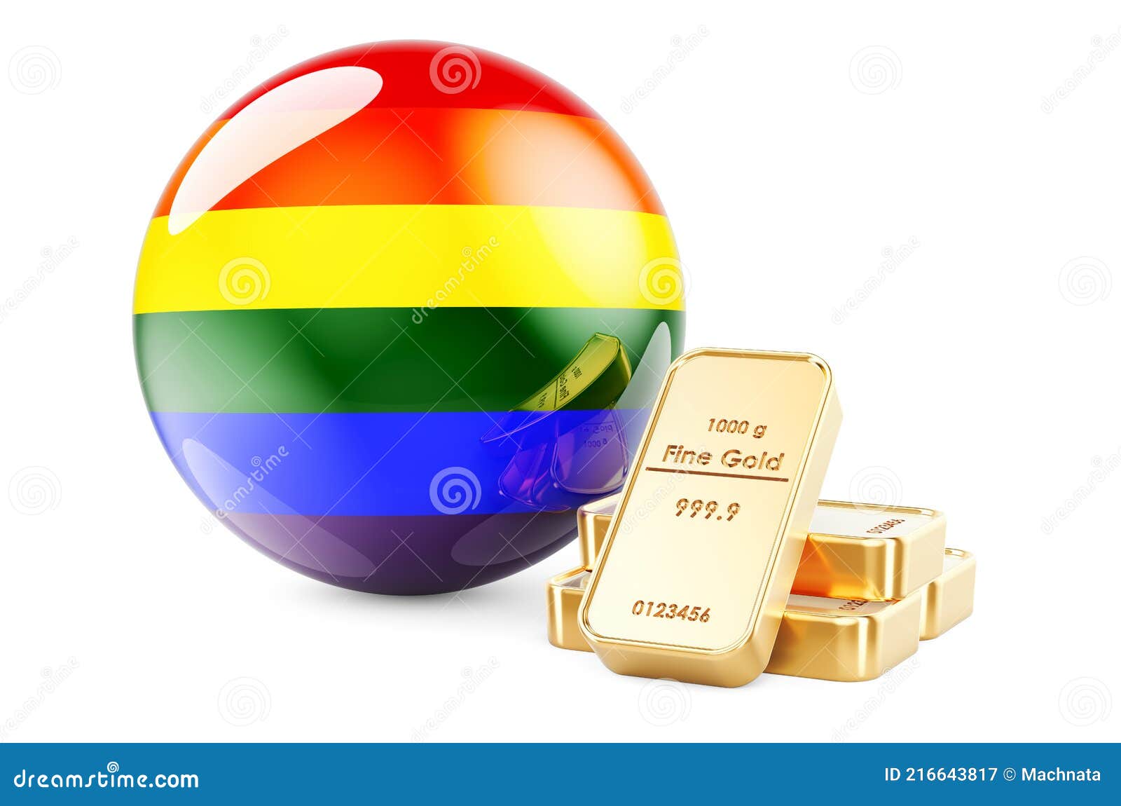 Golden Ingots with LGBT Rainbow Flag, 3D Rendering Stock Illustration ...
