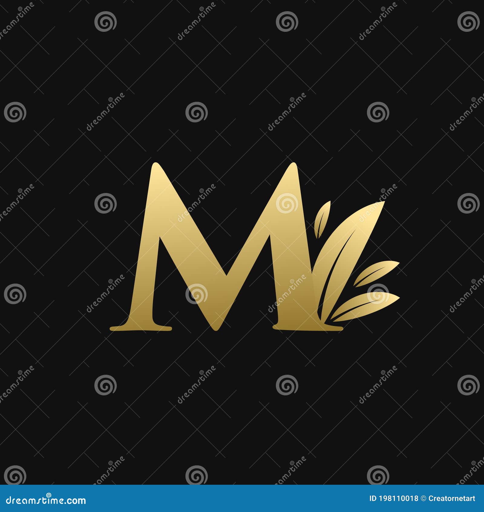 Golden Initial Letter M Leaf Logo Stock Vector - Illustration of ...
