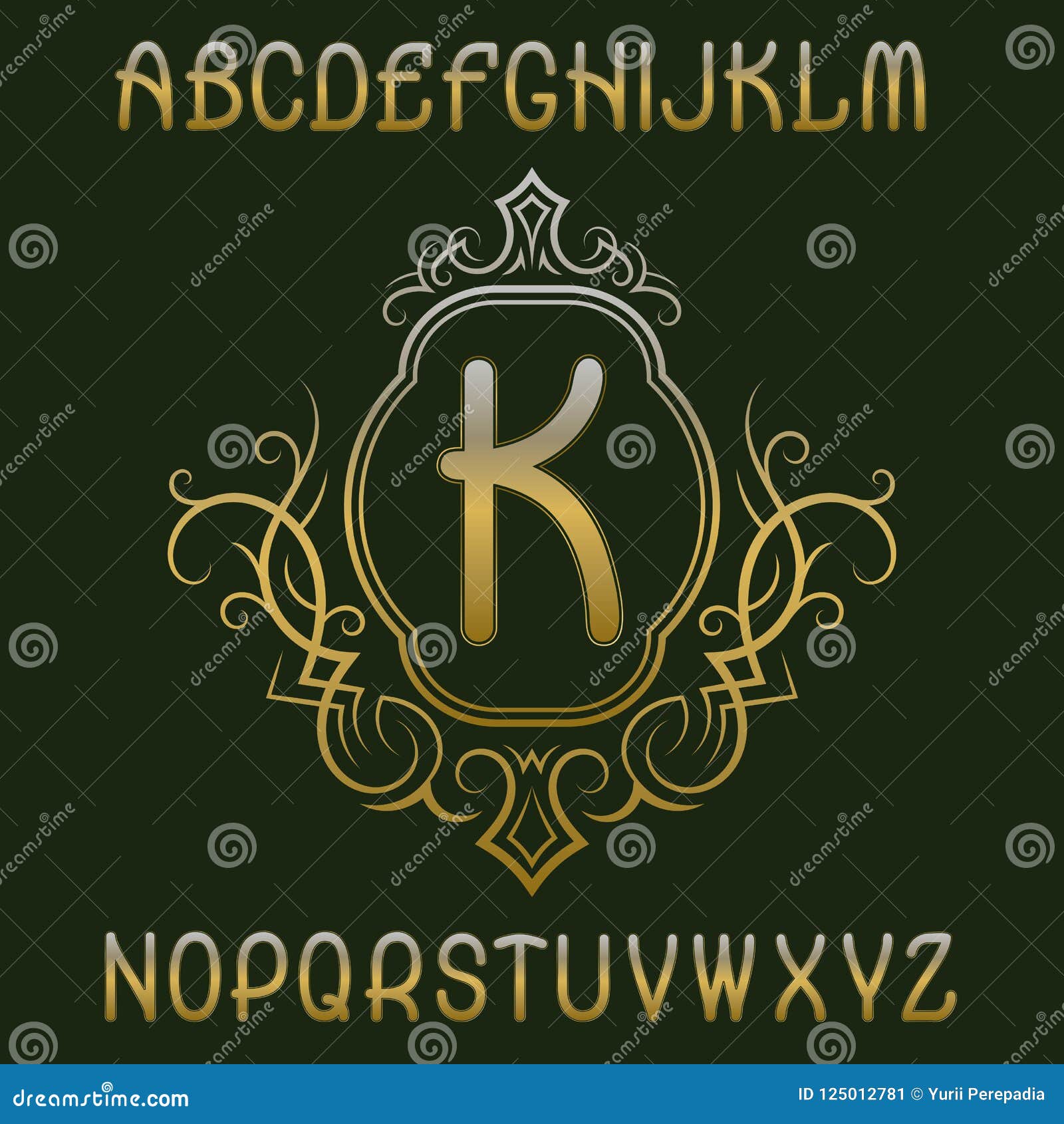 Golden Initial Monogram Template in Wreath with Shield. Stylish Letters ...