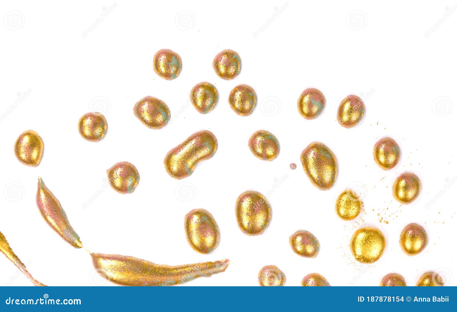 Golden Ink Drops on White Paper Background. Stock Photo - Image of ...
