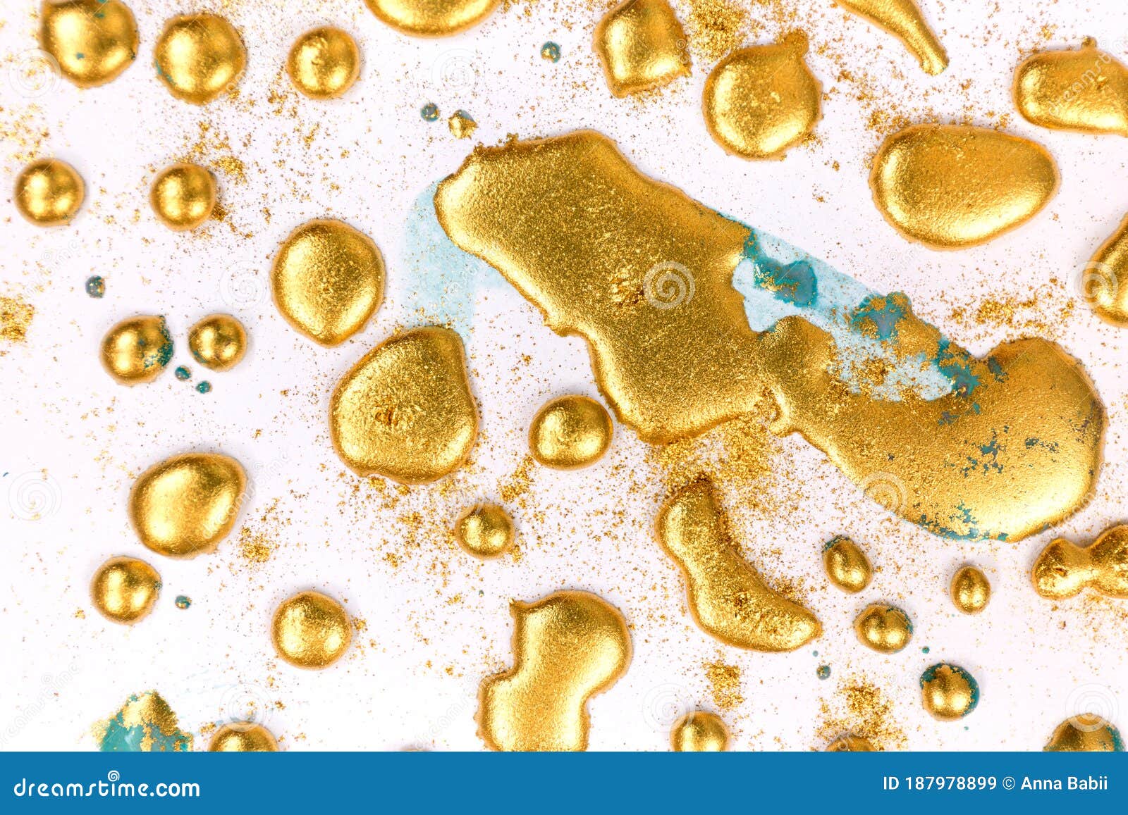 Golden Ink Drops on White Paper Background. Stock Image - Image of ...