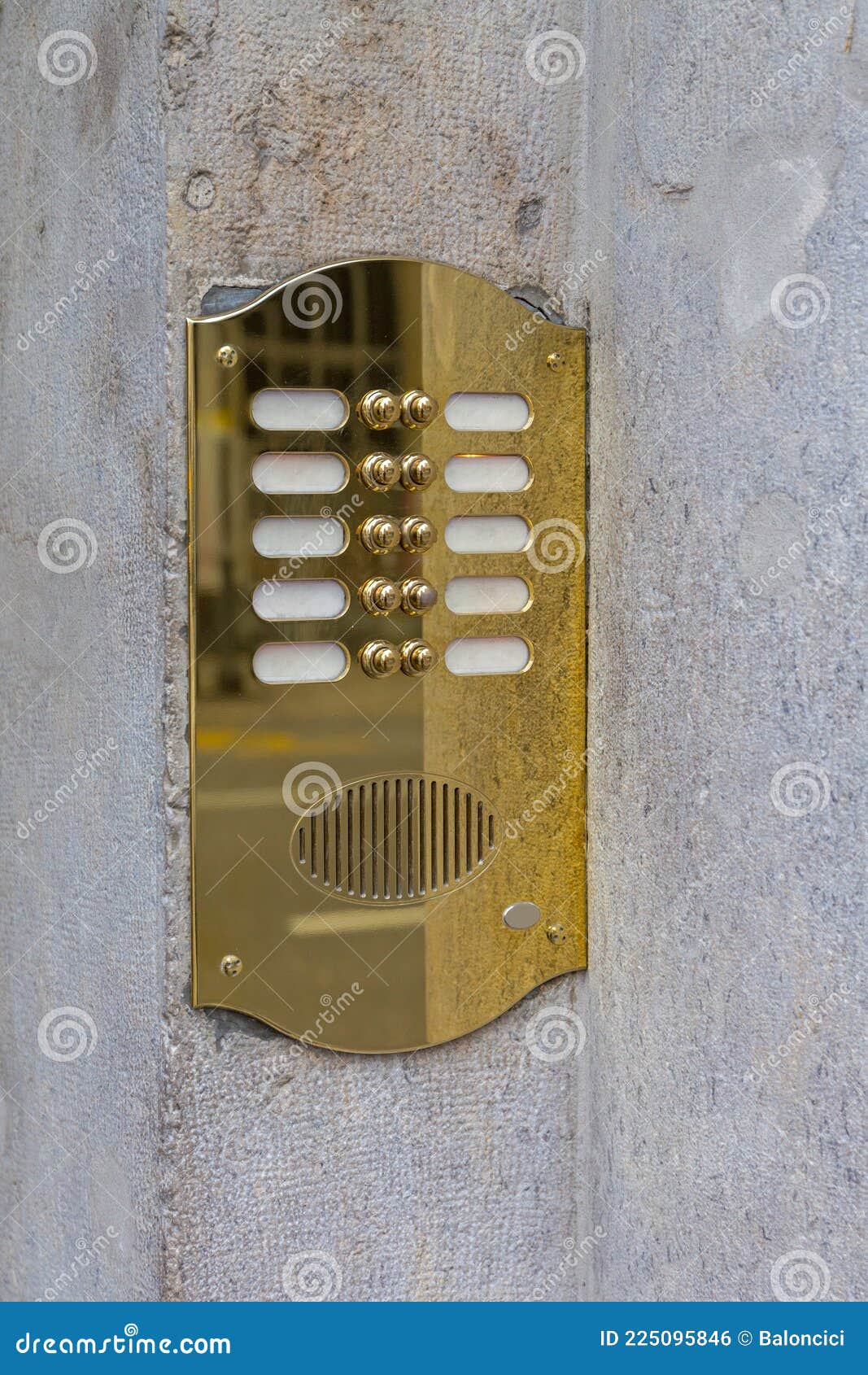 Golden Intercom Bell stock photo. Image of tags, trieste - 225095846