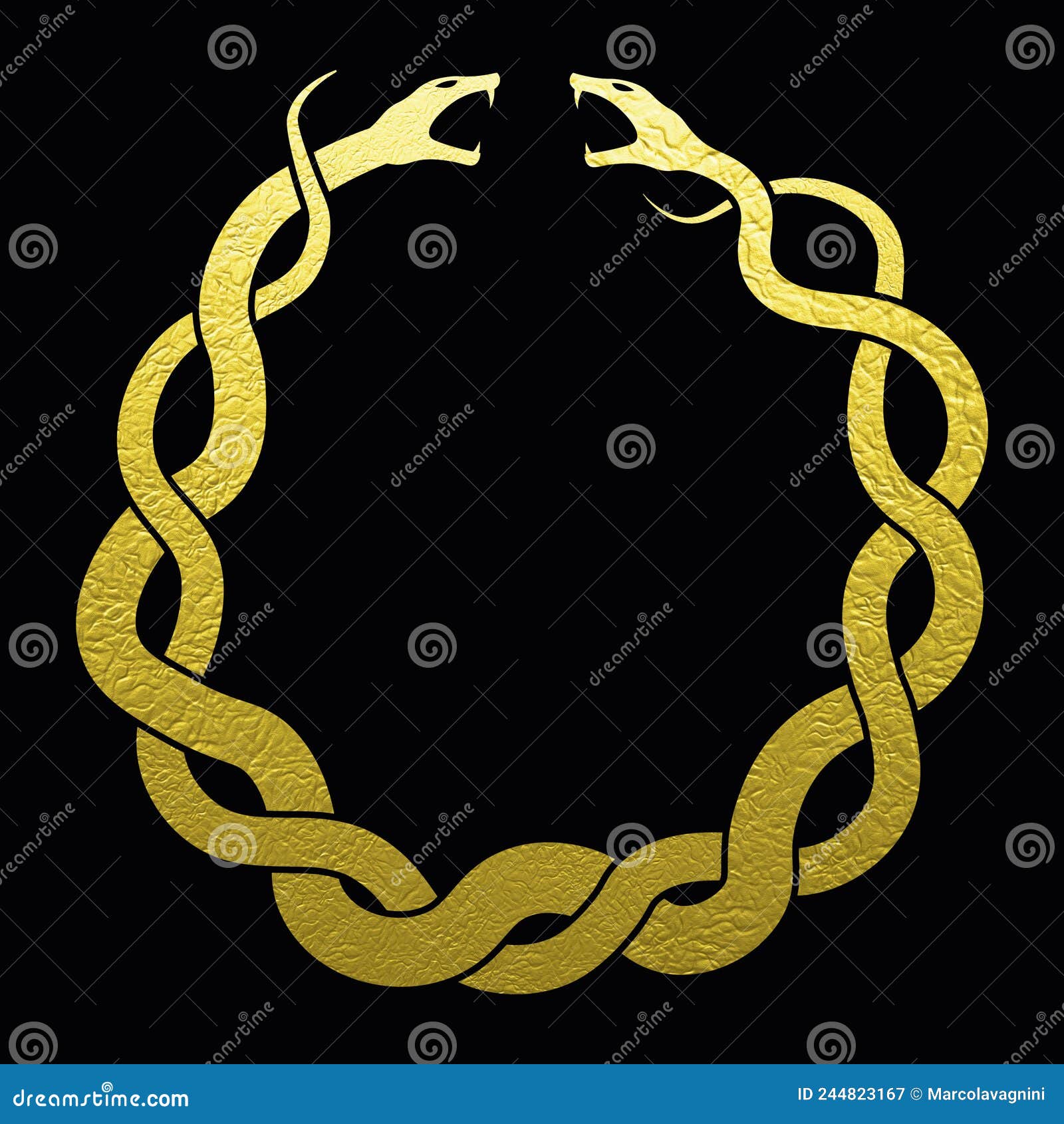 Golden Intertwined Snakes Facing Each Other Stock Vector - Illustration ...
