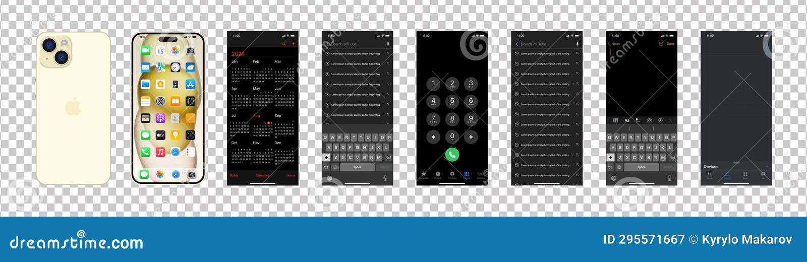 Golden Iphone 15 Pro Interfaces. Apple Mockup. Front, Back Side of the ...