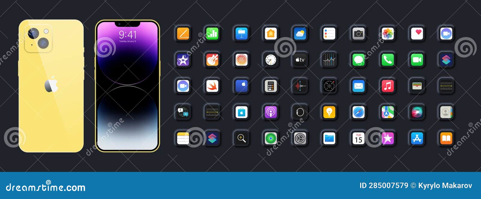 Golden Iphone 15 Pro Interfaces. Apple Mockup. Front, Back Side Of The ...