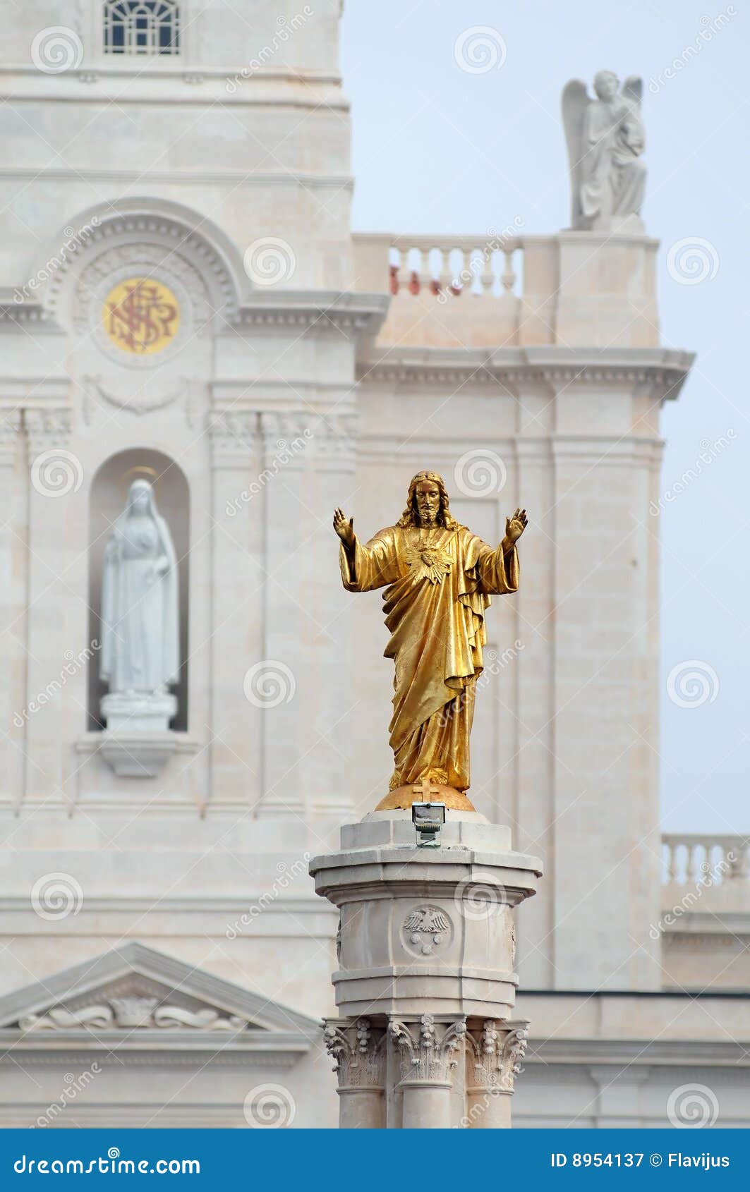 Golden Jesus Christ Crucifixion Statue, Sunny Summer Day Blue Sky ...