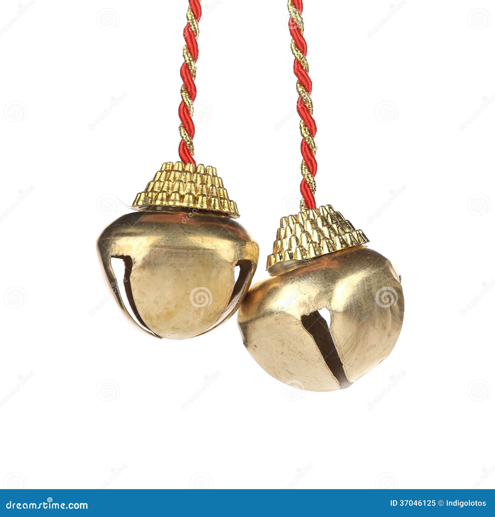 Golden Jingle Bells on a Rope. Stock Image - Image of winter, isolated ...