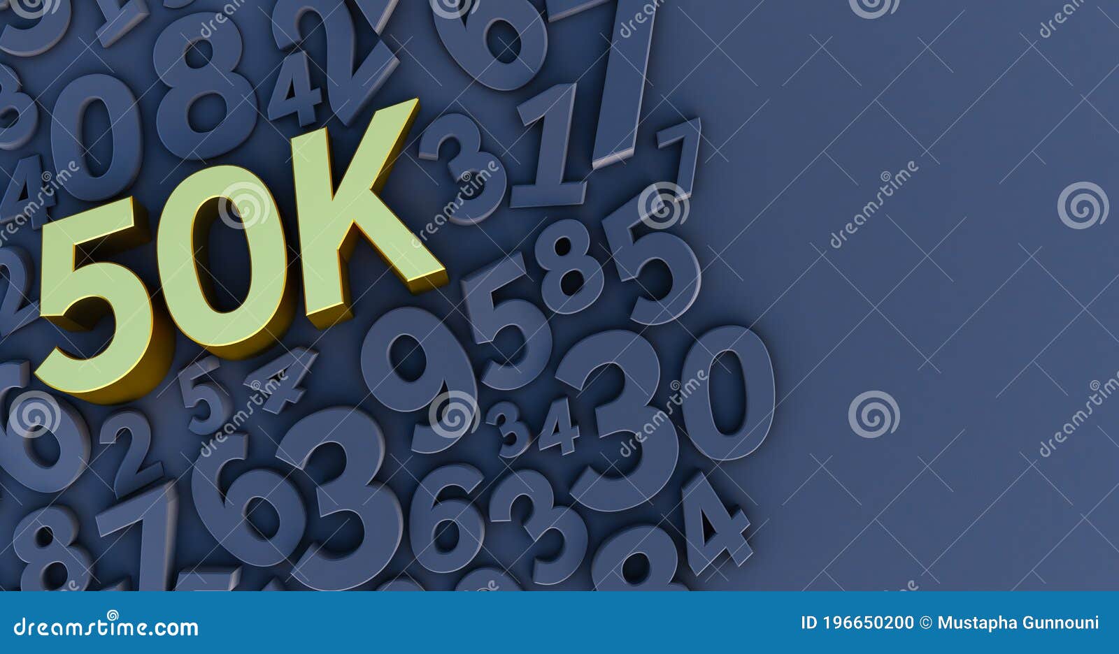 Golden 50K, 50000 on a Black Numbers Background. 3D Render Stock ...