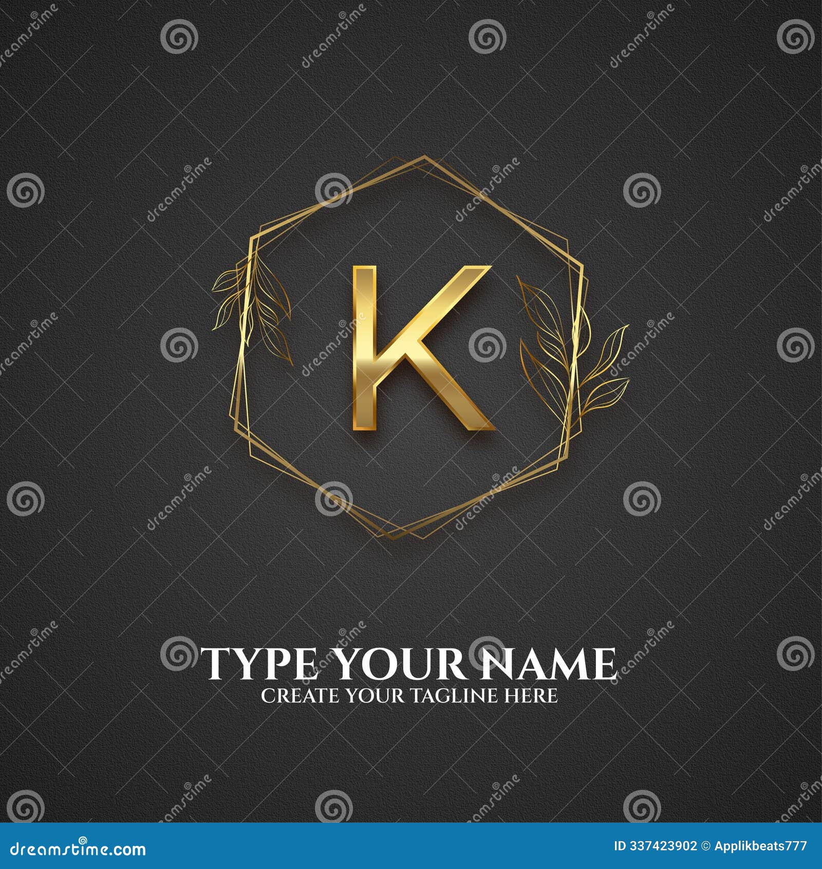Golden K Letter Logo Template with Leaf Line Art Style Stock Vector ...