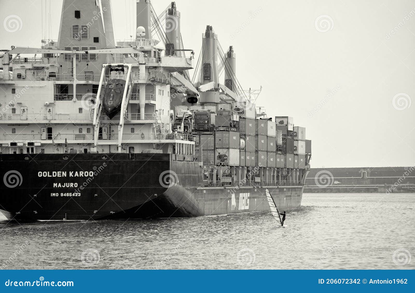 Golden Karoo Container Ship on Black and White Editorial Photography ...