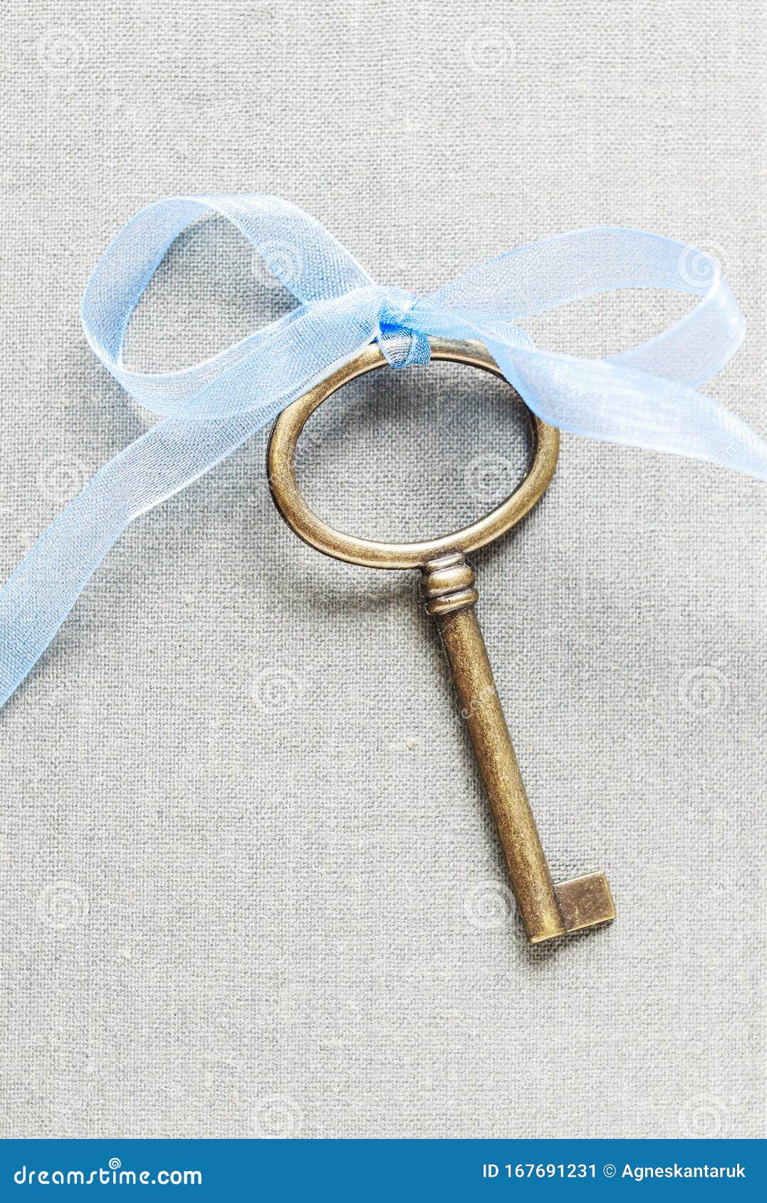 Golden Key with Blue Ribbon Stock Image - Image of space, beautiful ...