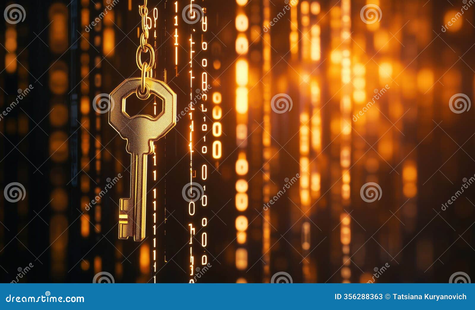 Golden Key Digital Security Concept, Binary Code Background ...