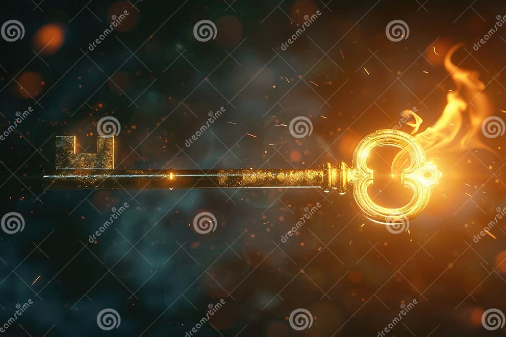 A Golden Key with Flames Emerging from Its Surface Stock Image - Image ...
