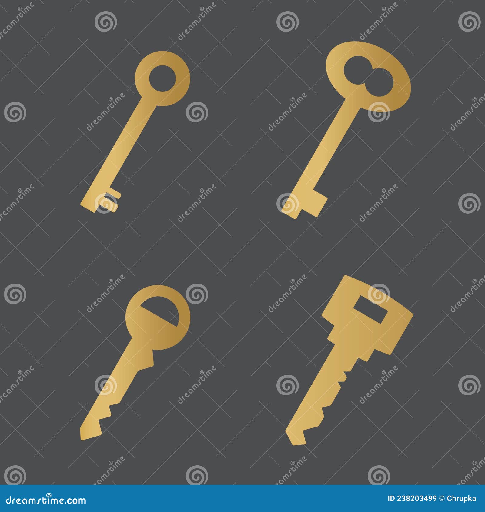 Golden key icon set stock vector. Illustration of equipment - 238203499