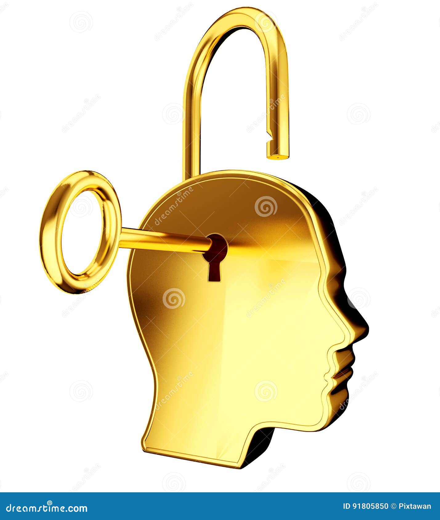 Golden Key and Keyhole on Head Stock Illustration - Illustration of ...