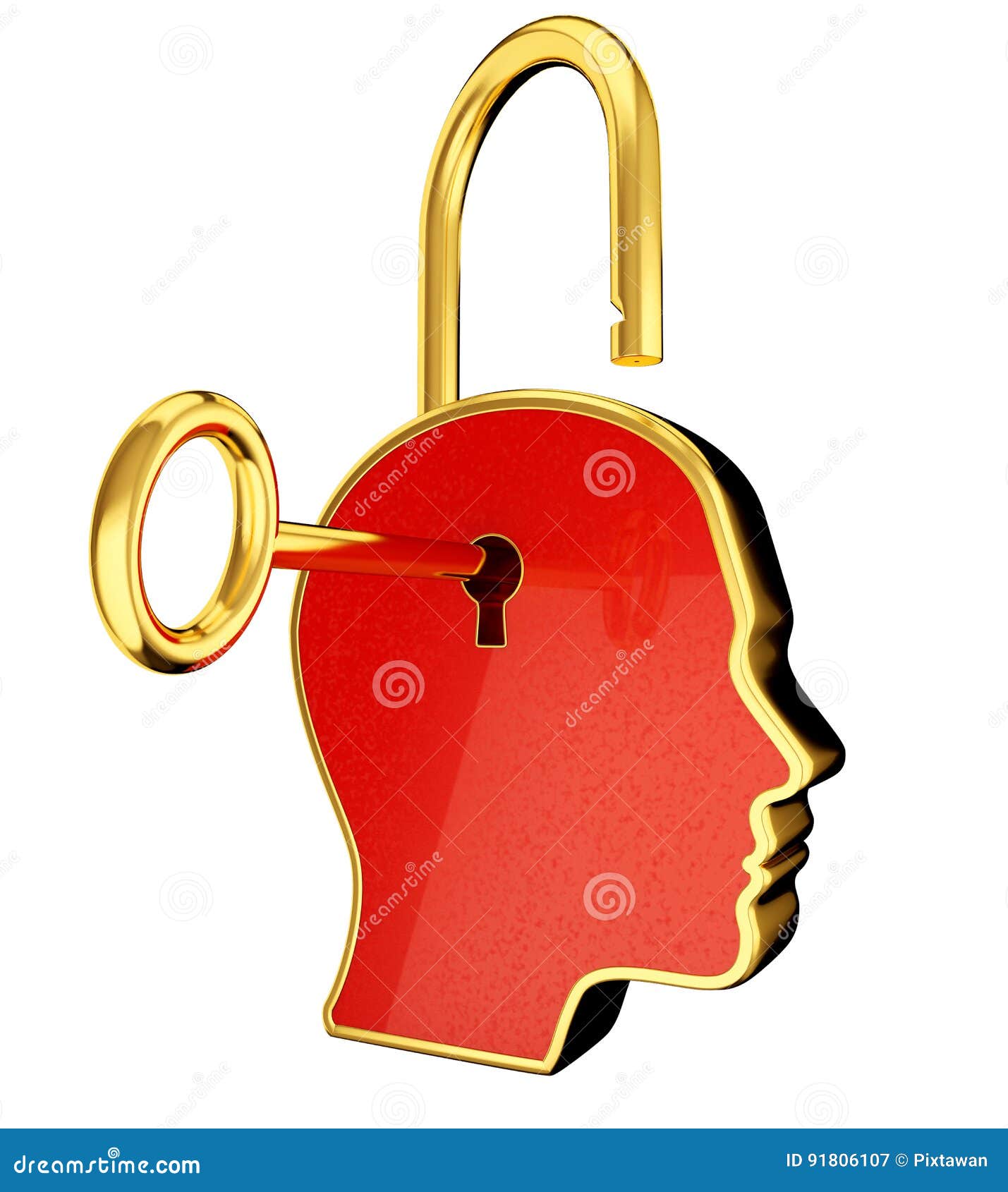Golden Key and Keyhole on Head Stock Illustration - Illustration of ...