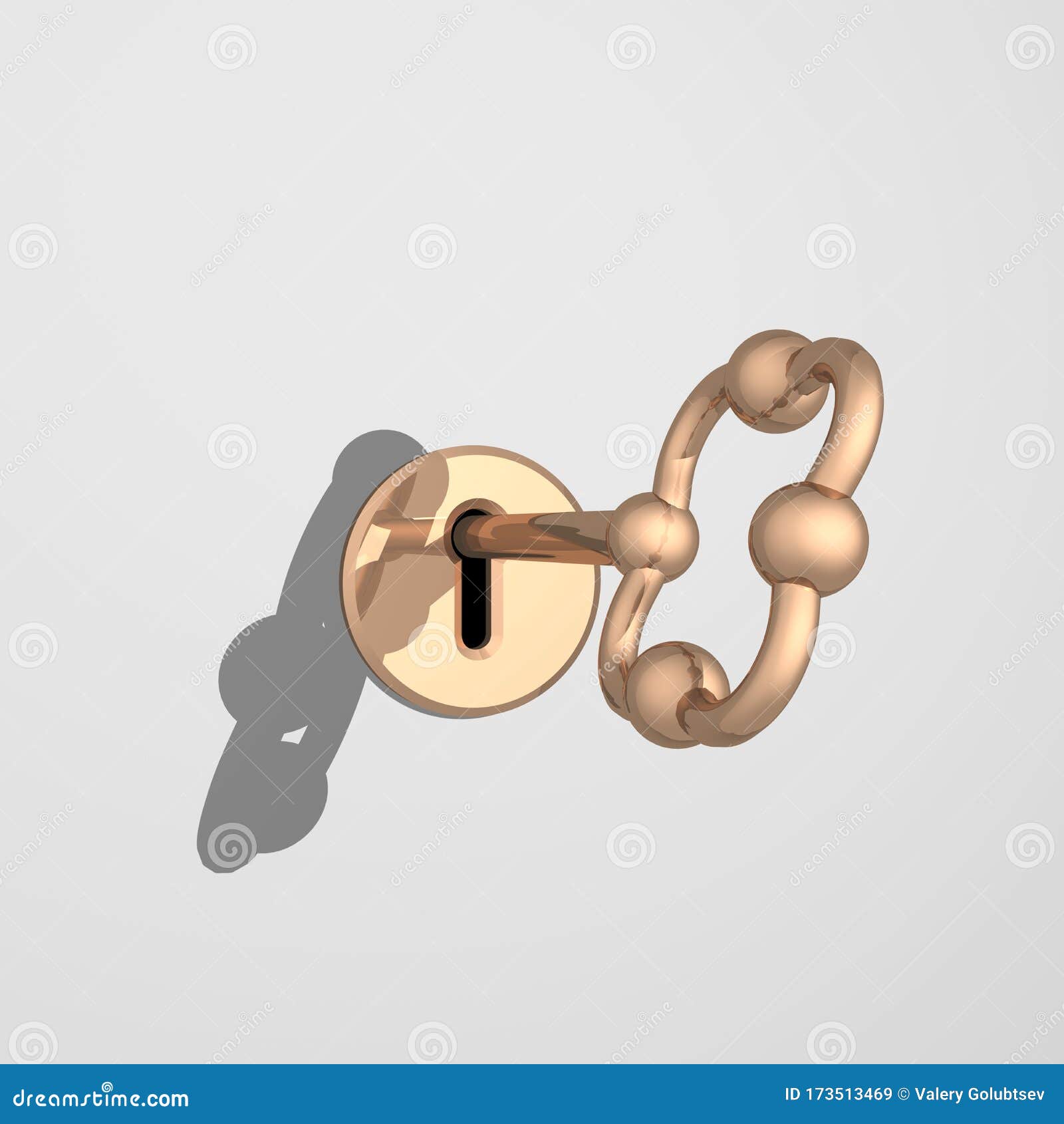 Golden Key in the Keyhole on a Light Background. 3D Illustration. Stock ...