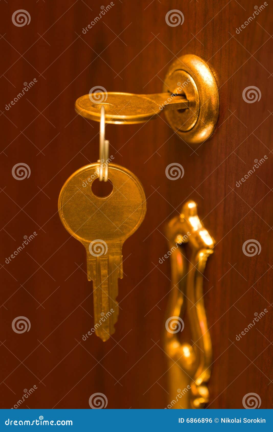 Golden key and lock stock photo. Image of ring, door, close - 6866896