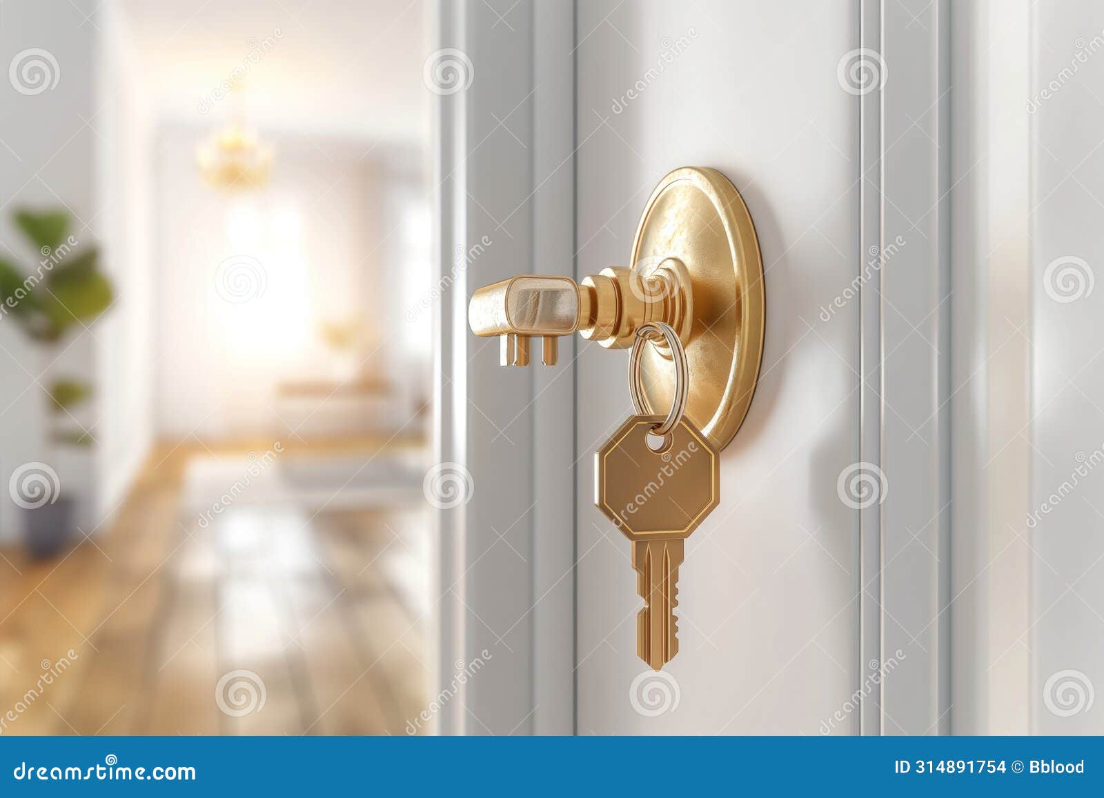Golden Key in Old-fashioned Door Lock Stock Photo - Image of residence ...