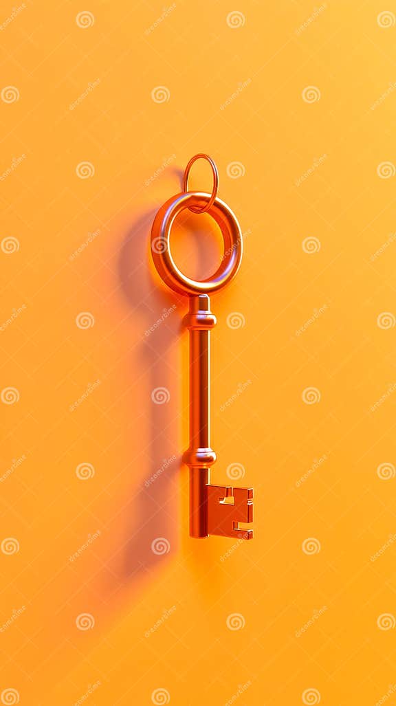 Golden Key on Orange Background Stock Photo - Image of exit, head ...