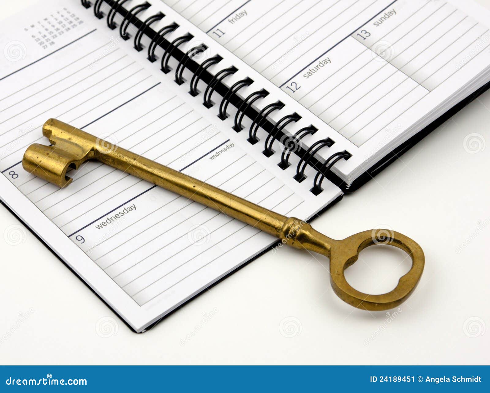 Golden Key on a daily Planner Stock Image - Image of comment, meeting ...