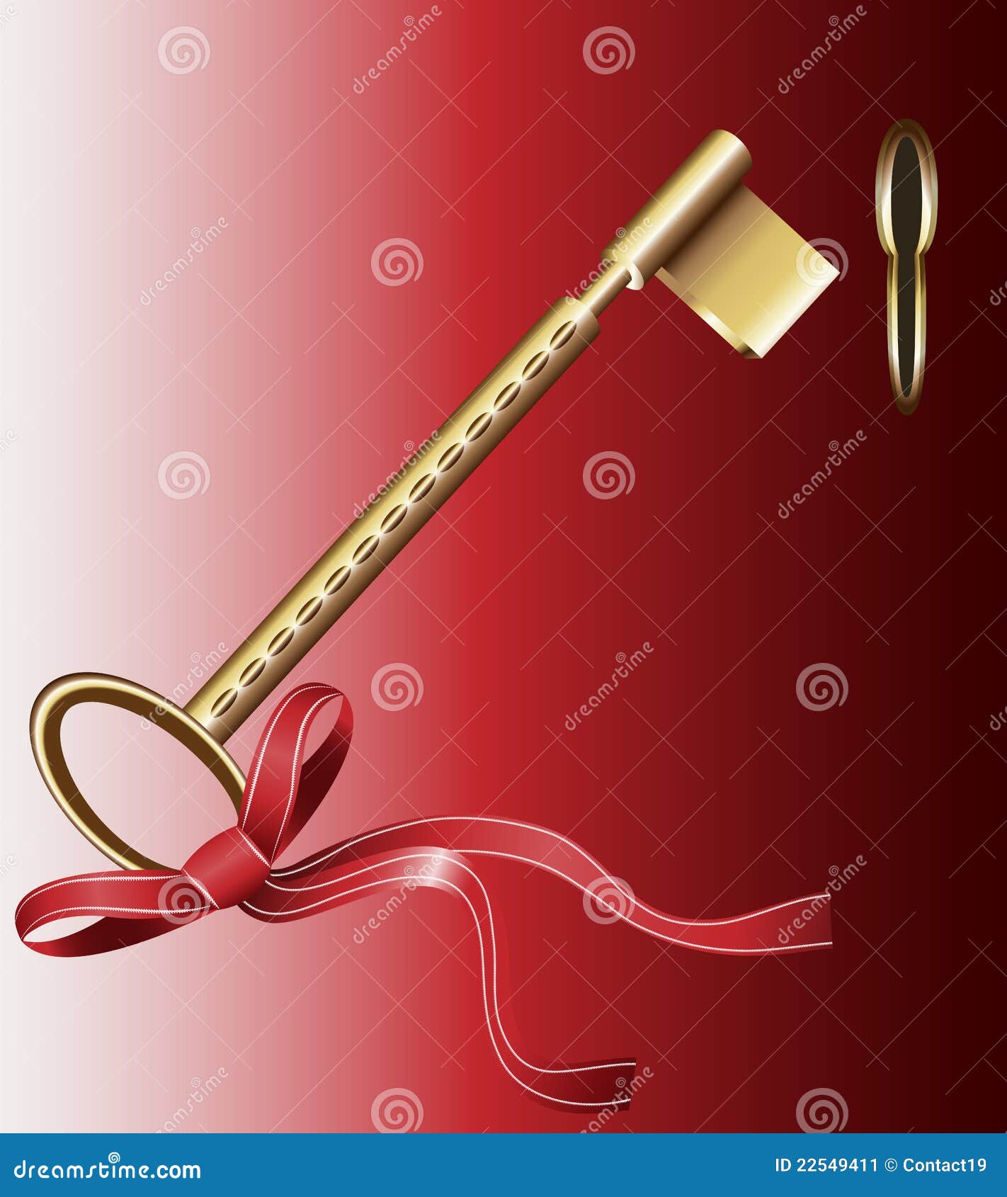 Golden key at red door stock illustration. Illustration of design ...