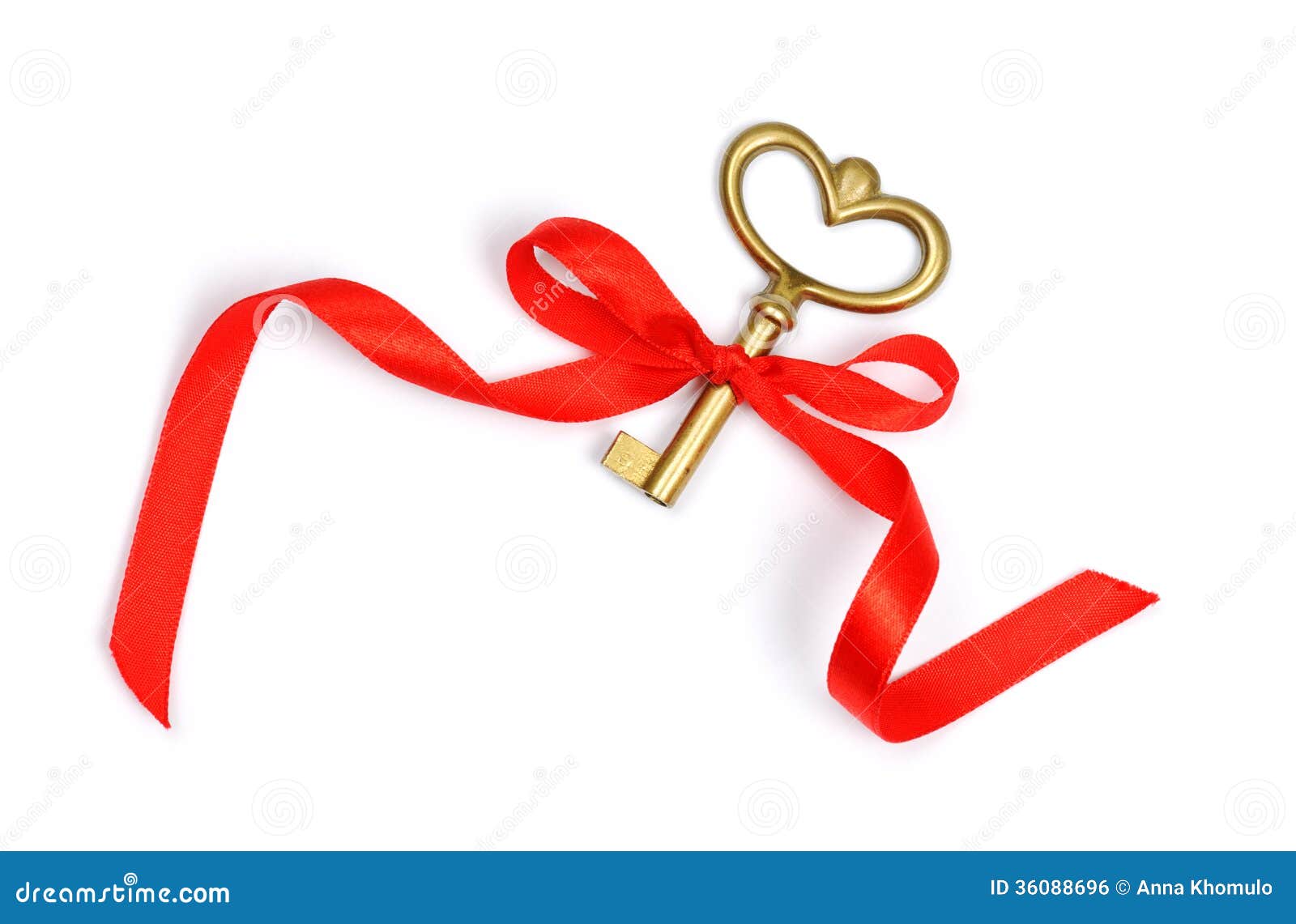 Golden key with red ribbon stock photo. Image of shape - 36088696