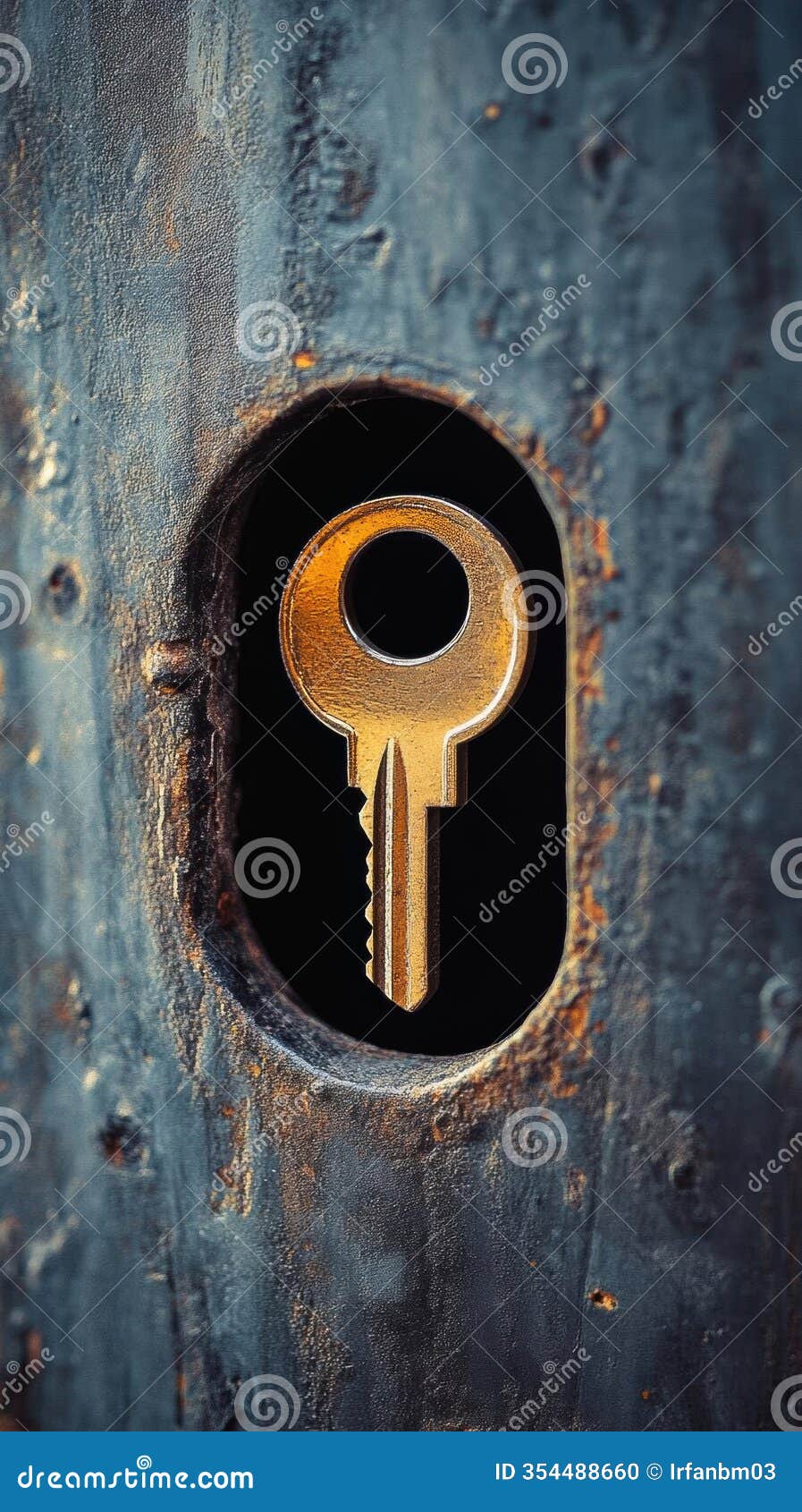Golden Key in Rusty Keyhole, Symbol of Opportunity and Potential Stock ...