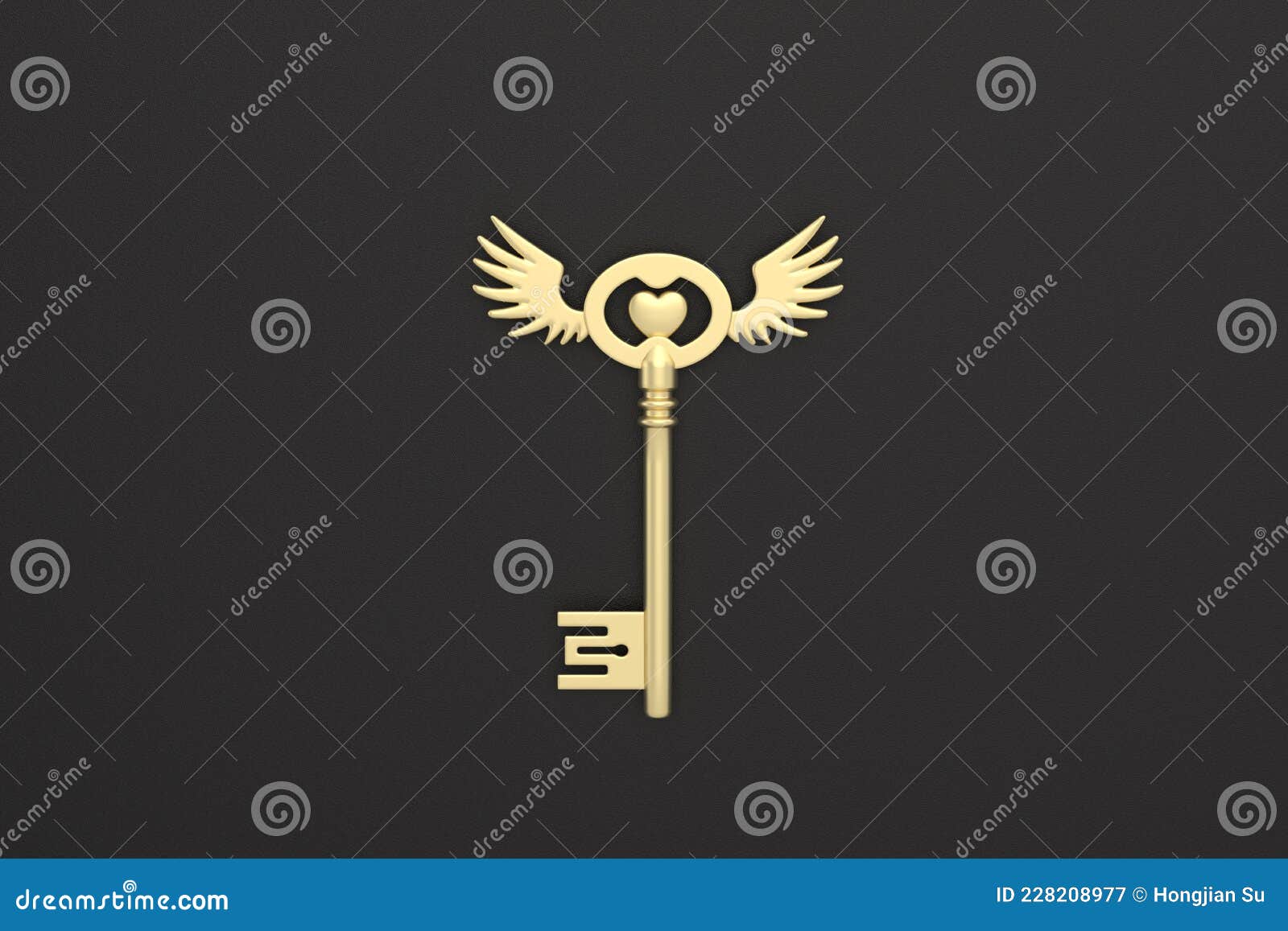 Golden Key Symbol on Black Background. 3D Illustration Stock ...