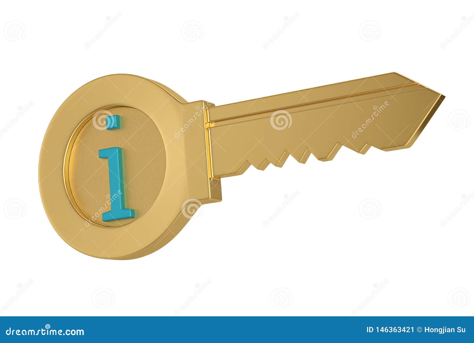 Golden Key Symbol Isolated on White Background. 3D Illustration Stock ...