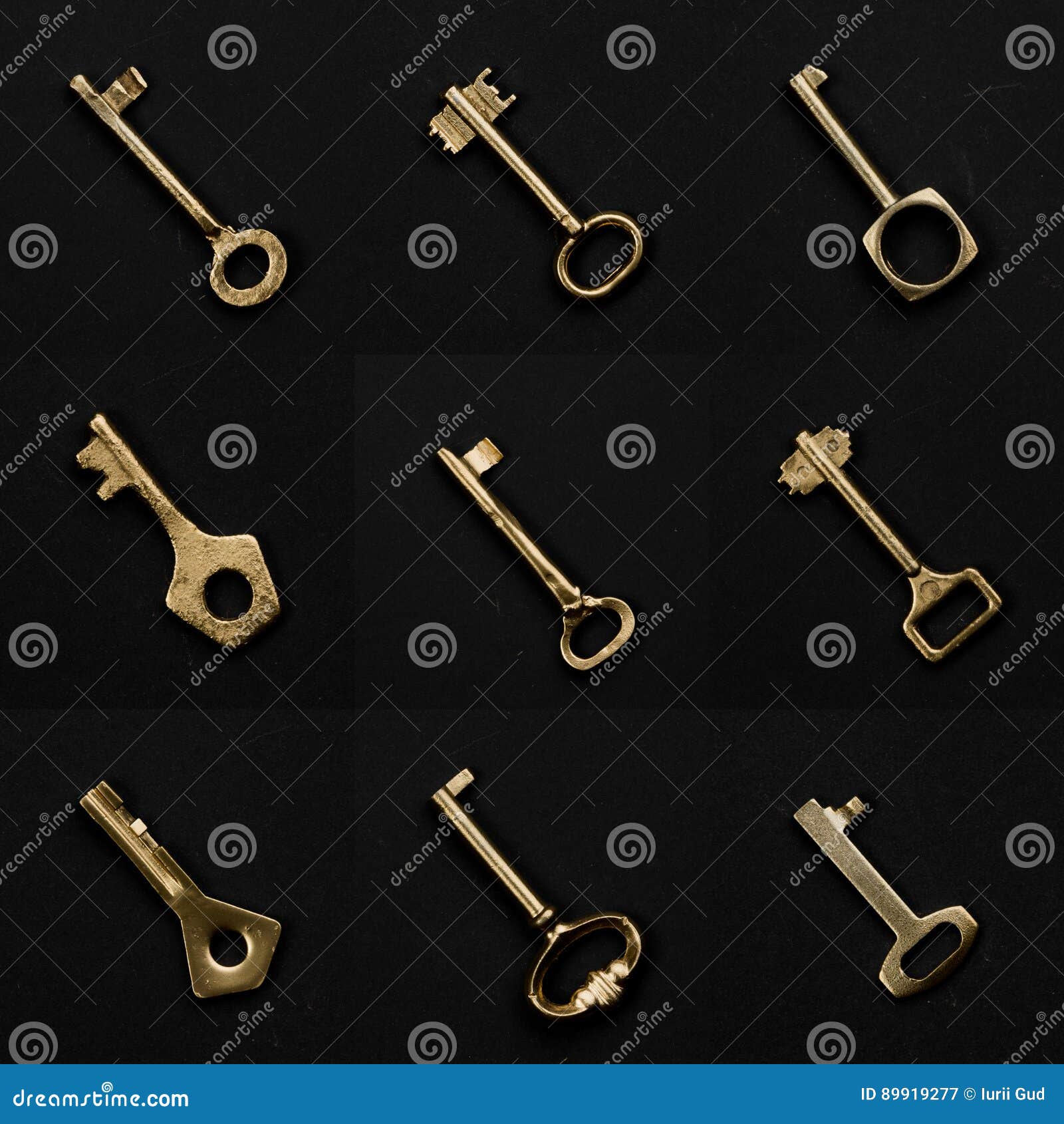 Golden Keys Collection on Black Background Stock Image - Image of ...