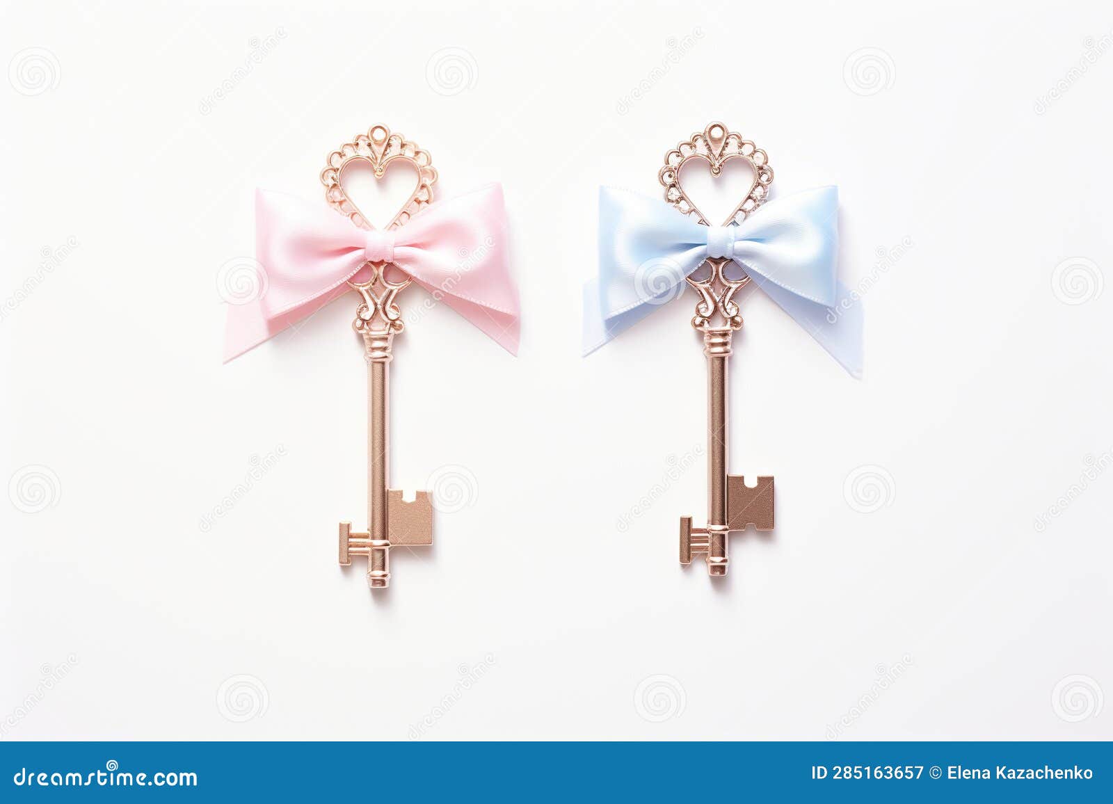 Golden Keys with a Pink and Blue Gift Bow Stock Image - Image of ...