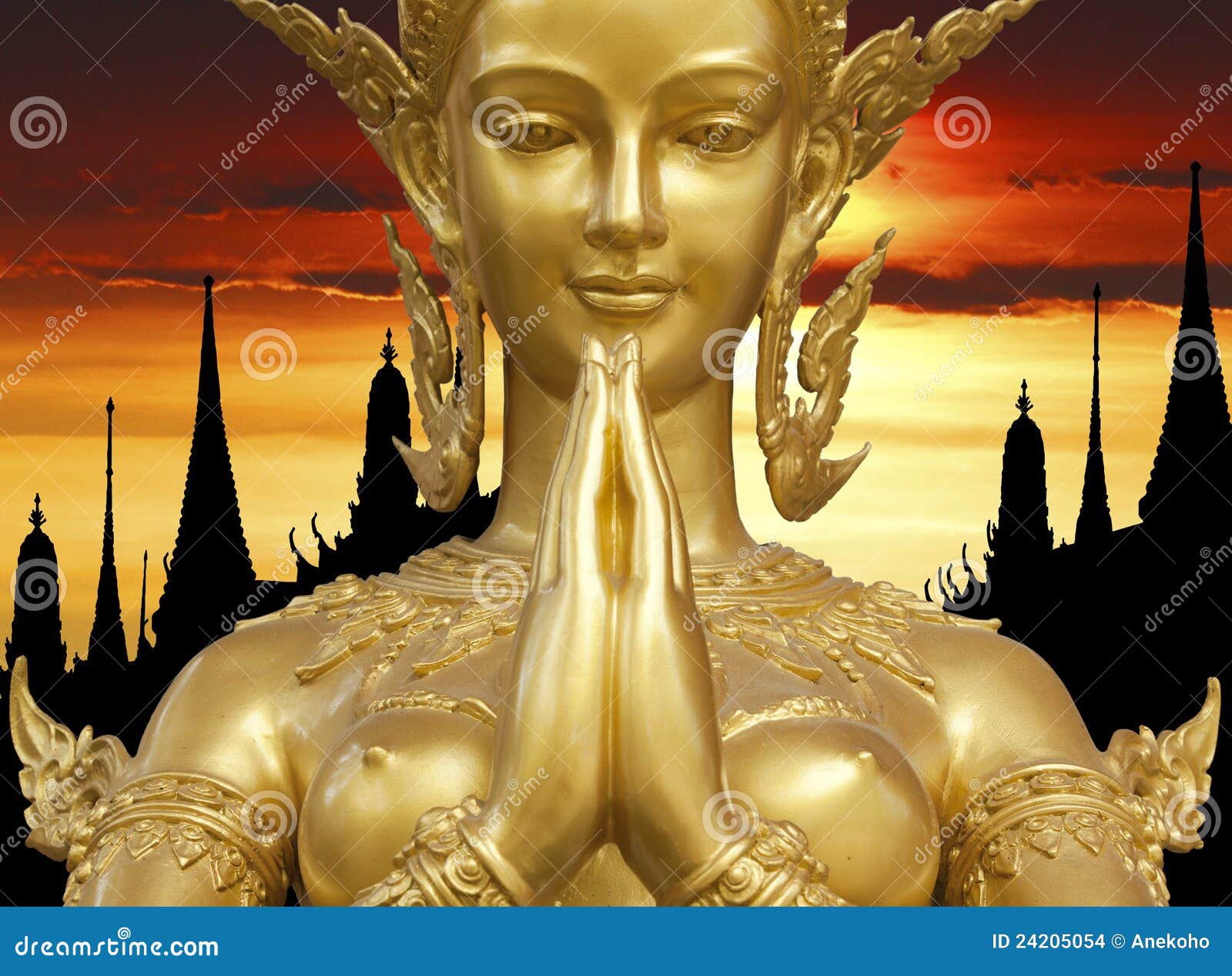 Golden Kinnari statue stock photo. Image of asia, buddhist - 24205054
