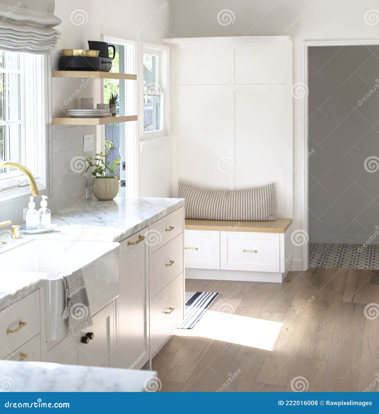 Golden Kitchen Faucet Interior Design Stock Photo - Image of decor ...