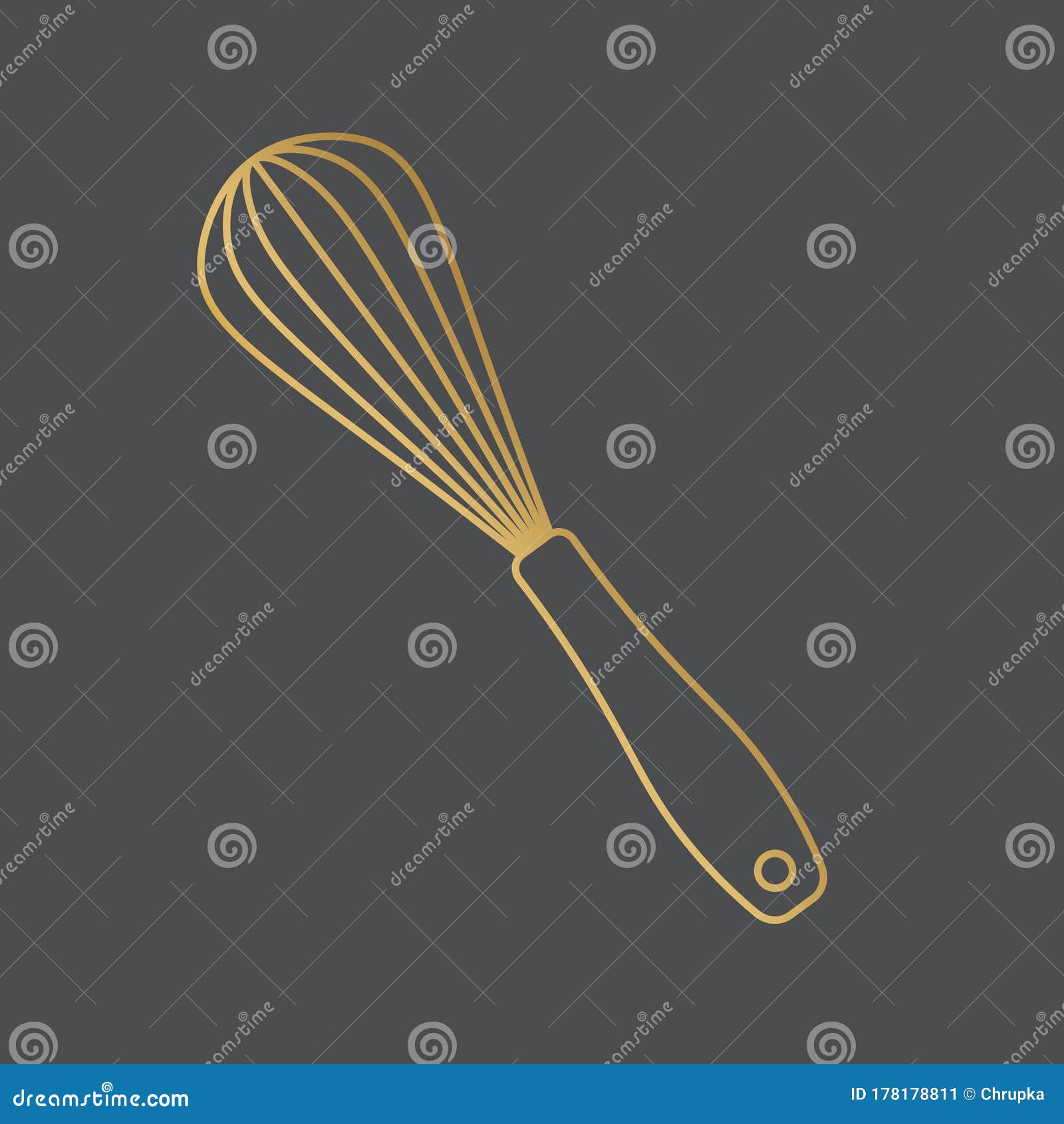 Golden kitchen whisk, icon stock vector. Illustration of equipment ...